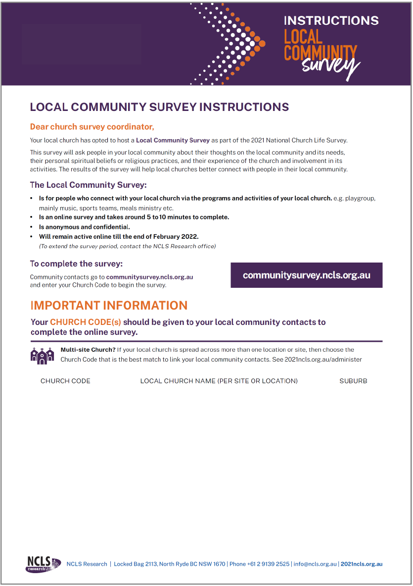Local Community Survey Instructions - NCLS Research